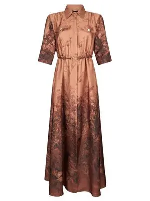 Liu Jo Printed Belted Shirt Maxi Dress - Brown