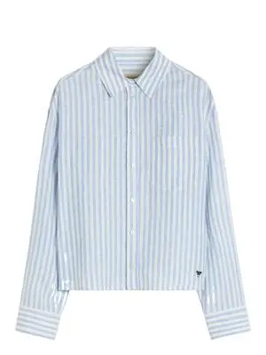 Max Mara Striped Shirt With Classic Collar And Dropped Shoulders - Light Blue