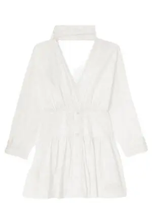 GANNI Cotton Lace Trim Wrap Dress - White
