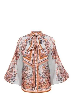 Zimmermann Silk Paisley Floral Print Palazzo Pants - Blue