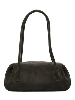 Yuzefi Suede Shoulder Bag With Debossed Logo - Brown