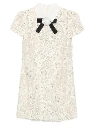 SELF-PORTRAIT Sequin Embellished Short Sleeve Dress - Cream