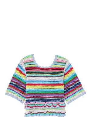GANNI Multicolor Crochet Knit Top With Ruffled Detailing - Blue
