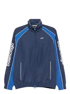Balenciaga Paneled Logo Print Zip Up Jacket - Blue