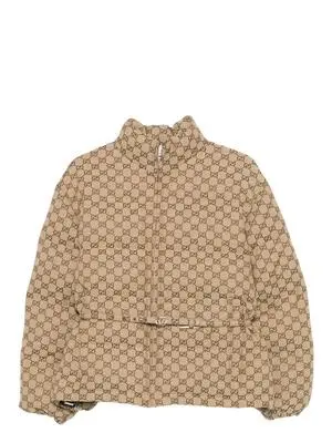 Gucci Gg Canvas Quilted Puffer Jacket With Belt - Cream