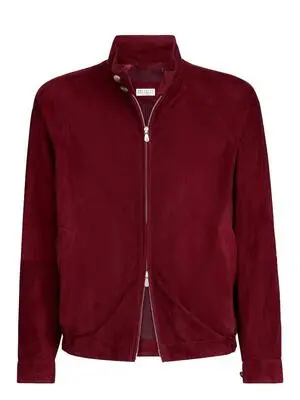 Brunello Cucinelli Suede Stand Collar Zip-up Jacket - Red