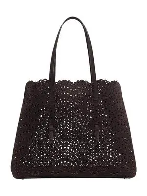 ALAÏA ALAIA Smoky Brown Nubuck Laser-Cut Vienne Motif Tote Bag