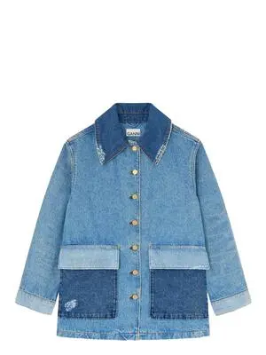 GANNI Denim Jacket With Raw-cut Collar - Blue