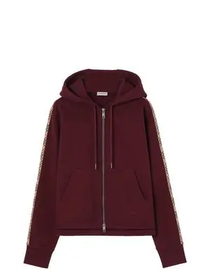 Burberry Zip Hoodie With Equestrian Knight Design And Check Taping - Red