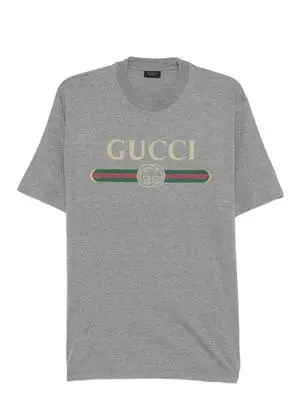 Gucci Grey Logo Print Cotton T-shirt - Gray