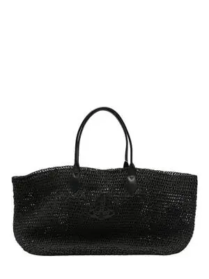 VIVIENNE WESTWOOD Raffia Tote Bag With Orb Plaque - Black