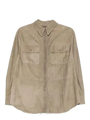 Brunello Cucinelli Suede Point Collar Shirt - Cream