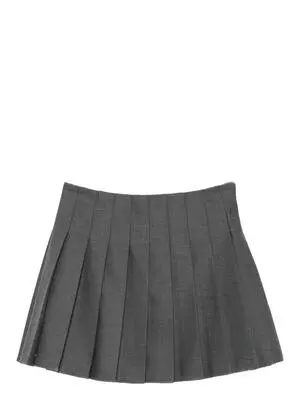 SELF-PORTRAIT Pleated Wool Blend Skirt With Lace Trim - Gray