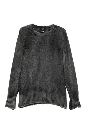 Avant Toi Grey Cashmere Crew Neck Distressed Sweater - Gray