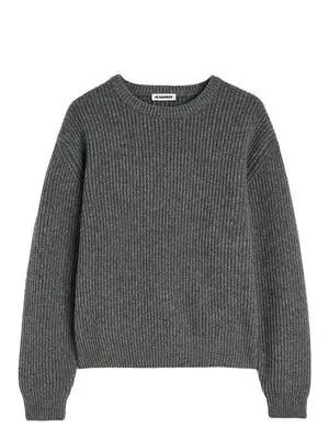 JIL SANDER Rib Knit Crew Neck Sweater - Gray