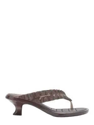 GANNI Slip-on Ruffled Slides With Strawberry Print - Brown