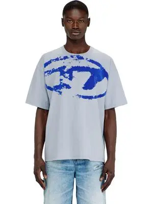 DIESEL® T-shirt With Distressed Flocked Logo - Blue