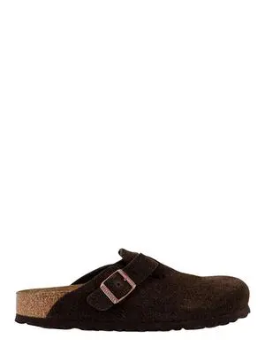 BIRKENSTOCK Suede Mule With Buckle Detail - Brown