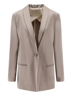 ALYSI Single-breasted Satin Blazer With Shawl Lapel And Back Vent - Grey
