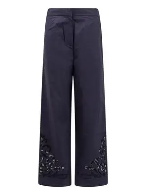 SCARLETT POPPIES High-waisted Embroidered Cotton Trousers - Blue