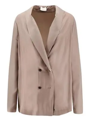 ALYSI Double-breasted Silk Blazer - Grey
