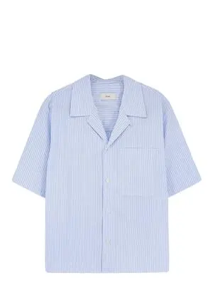 DUNST Cotton Blend Shirt With Striped Pattern - Blue