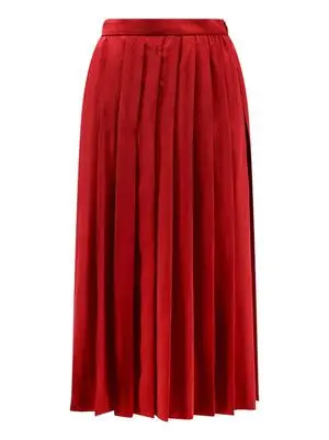 Gucci Pleated Silk Midi Skirt With Chain Motif - Red