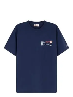 MC2 SAINT BARTH Portofino Cotton Tshirt With Embroidered Logo On The Front - Blue