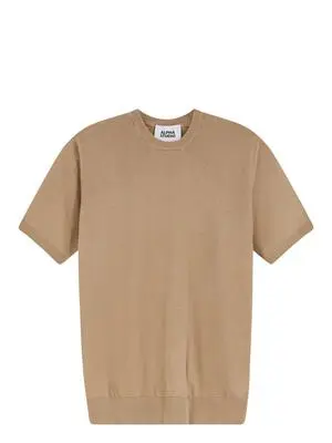 Alpha Studio Cotton Crew Neck Short Sleeve Sweater - Beige