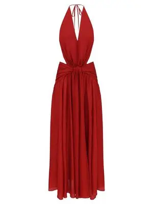 Zimmermann Indra Silk Halterneck Maxi Dress - Red