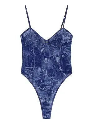 DIESEL® Bridget Nylon Bodysuit With Denim Print - Blue