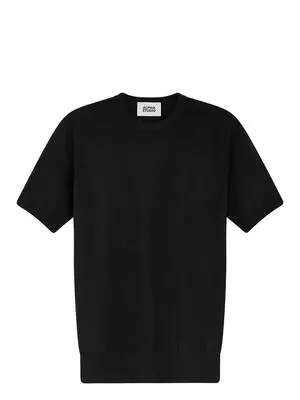 Alpha Studio Cotton Crew Neck Short Sleeve Sweater - Black