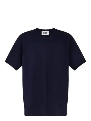 Alpha Studio Cotton Crewneck Short Sleeve Sweater - Blue
