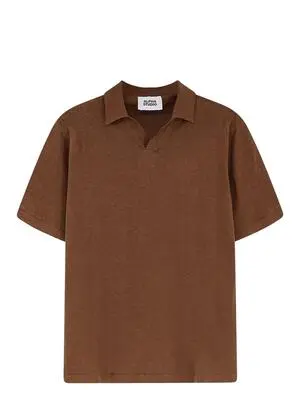 Alpha Studio Linen And Cotton Blend Polo Shirt - Brown