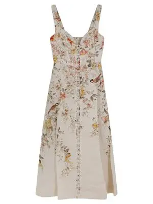 Zimmermann Luna Linen Midi Dress With Allover Floral Print - Beige