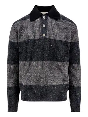 DUNST Chunky Wool Blend Rugby Sweater - Grey