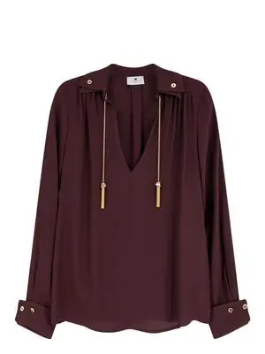 Elisabetta Franchi Viscose Shirt With Gold Metal Details - Brown