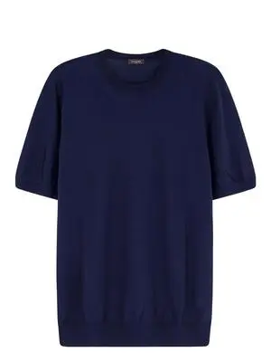 NUGNES 1920 Cotton Sweater With Crew Neck And Short Sleeves - Blue