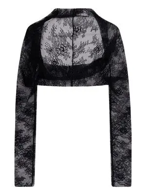 Alberta Ferretti Lace Floral Long Sleeve Top - Black