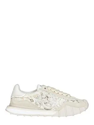 Dolce & Gabbana Beige And Chalk Lace And Calf Suede Low-top Sneakers - Multicolor