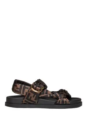 Fendi Ff Pattern Satin Sandals With Decorative Buckles - Multicolor