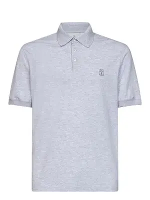 BRUNELLO CUCINELLI Brunello Cucinelli Men Grey Cotton Pique Logo Polo Shirt