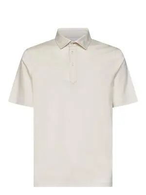 Brunello Cucinelli Cream White Cotton Jersey Polo Shirt - Multicolor