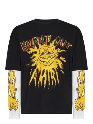 Amiri Black Cotton Jersey Burnt Out Double-sleeve T-shirt - Multicolor