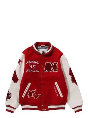 A BATHING APE Motif Varsity Jacket - Red