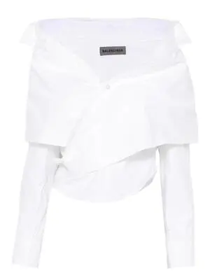 Balenciaga White Cotton Off-the-shoulder Wrap Blouse - Blue