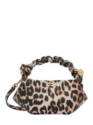 GANNI Leopard Print Twisted Top Handle Satchel - Brown
