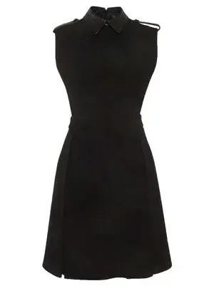 Gucci Leather Trim Sleeveless Mini Dress - Black