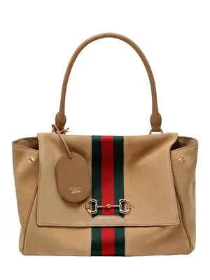 Gucci Medium Suede Handbag With Horsebit Detail - Cream
