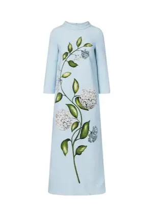 Oscar De La Renta Porcelain Flower Wool-blend Kaftan - Blue